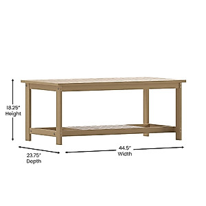 Flash Furniture Charlestown Two Tiered Commercial Grade Adirondack Coffee Table - Natural Cedar Finish Poly Resin Wood - All-Weather - Slatted Shelf Design