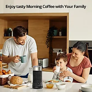 Milk Frother, 4-in-1 Milk Frother and Steamer, Non-Slip Stylish Design, Hot & Cold Milk Steamer with Temperature Control, Auto Shut-Off Frother for Coffee, Latte, Cappuccino, Macchiato (Black)