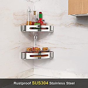 Corner Shower Caddy 2 Pack Shower Organizer Rustproof Stainless Steel No Drilling Wall Mounted Shower Caddy with Hooks for Bathroom Shower Dorm Toilet Kitchen (Adhesive)