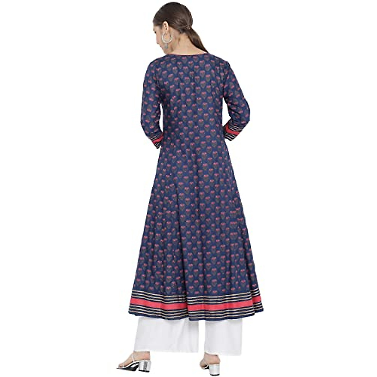 Yash Gallery Women's Plus Size Floral Printed Anarkali kurta (Blue)