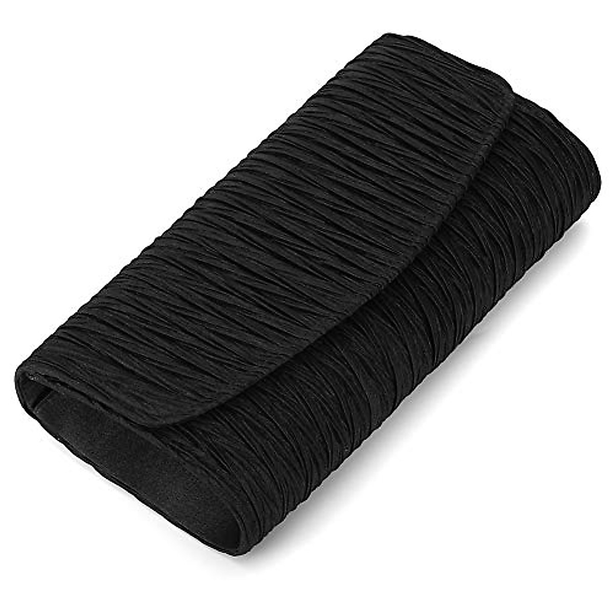 ZIUMUDY Womens Satin Pleated Evening Bags Party Clutches Bridal Shoulder Chain Handbags (Black)