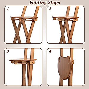 HollyHOME Folding Bamboo Bar Stool with Backrest and Footrest, Indoor&Outdoor Counter Height Back Support Stool with Pedals, Collapsible Dining High Chair for Home, Kitchen, Pub, Party, Patio, Walnut