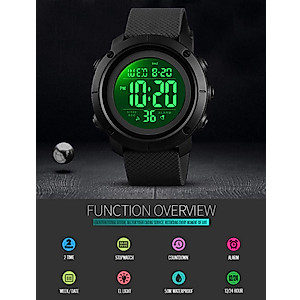 OLAZONE Mens Digital Watch Sports Military Watches Waterproof Outdoor Chronograph Wrist Watches for Men with LED Back Ligh/Alarm/Date Simple Watch 1508