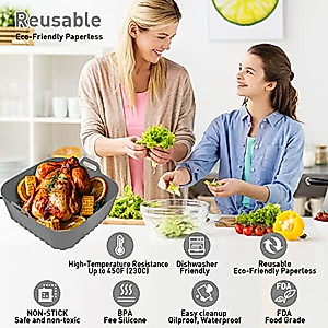 2 PCS Silicone Air Fryer Liners 9 Inch Square Easy Cleaning Air Fryer Silicone Liners for 6-9 QT Frying Basket, Heat Resistant Reusable Ninja Air Fryer Accessories (Grey+Green)