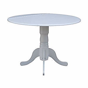 IC International Concepts, 42" Round Dual Drop Leaf Pedestal Dining Table, Solid Real Wood, Sturdy Parawood, White