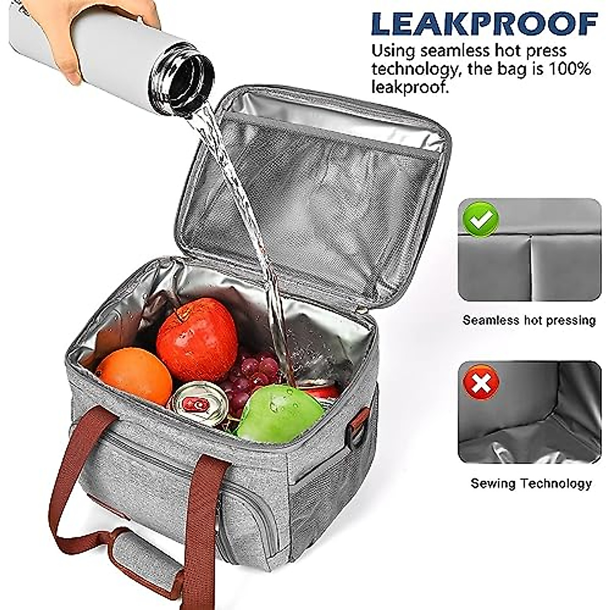 MIYCOO Insulated Lunch Bag for Women Men Reusable Lunch Box for Office Work - Leakproof Soft Adults Lunch Cooler Bag with Adjustable Shoulder Belt Grey