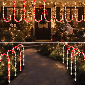 BRIGHTDECK Christmas Solar Candy Cane Pathway Lights, 8 Pack 21“ Outdoor LED Christmas Decorative Marker Lights, Light Up Solar Stake Lights for Holiday, Xmas, Walkway, Sidewalk, Garden,Yard（Red）