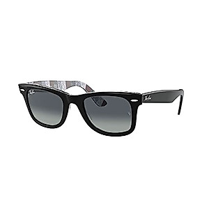 Ray-Ban RB2140 Original Wayfarer Square Sunglasses, Black On Chevron Grey/Burgundy/Light Grey Gradient Blue, 50 mm