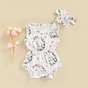 Dcohmch Easter One-Piece Outfits Newborn Baby Girl Sleeveless Cute Rabbit Printed Romper Bodysuit Bunny Print Clothes 0-12M