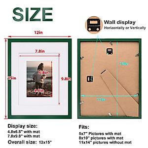 KINLINK 11x14 Picture frame Green, Wood frame with Acrylic Plexiglass for Pictures 5x7/8x10 with Mat or 11x14 without Mat, Tabletop and Wall Mounting Display, 1 Pack