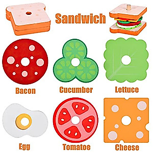 MIKNEKE Wooden Sandwich Sorting & Stacking Toys for Toddlers, Montessori Toys for 3 Year Old, Preschool Educational Toys to Develop Fine Motor Skills (Sandwich)