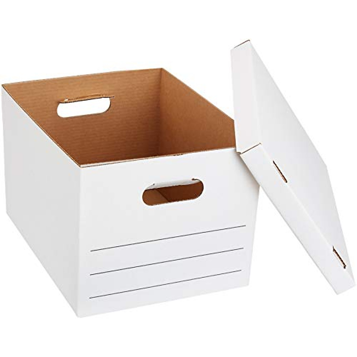 Amazon Basics Storage and Filing Boxes With Lid and Handles, Legal/Letter Size, Basic Duty, Pack of 20, White, 16.2" L x 12.5" W x 10.5" H