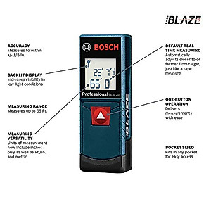 BOSCH GLM20 Blaze 65ft Laser Distance Measure with Real Time Measuring,Blue | Slice - 10400 Box Cutter, 3 Position Manual Button with Ceramic Blade, Locking Blade