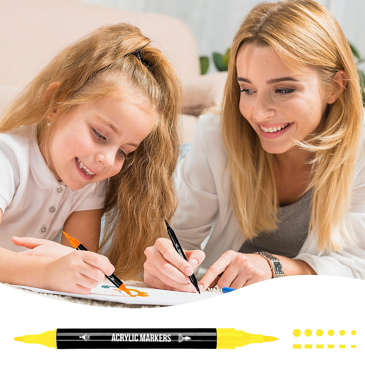 Pagather 48 Colors Acrylic Paint Markers, Dual Tip with Fine Tip and Brush Tip Pens for Stone, Wood, Calligraphy, Canvas, Ceramic, Metal, Glass, Rock Painting, DIY Crafts