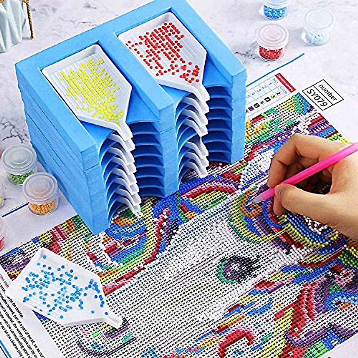 Kisty 16 Slots Diamond Painting Tray Organizer Diamond Painting Accessories Tray Diamond Painting Tools Kits Organizer Blue