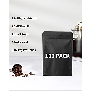 100 Pieces Resealable Mylar Bags 3.3x5.1 inch, Smell Proof Pouch Stand Up Zipper Lock Aluminum Foil Bag, Packaging for Small Businesses, Packaging Bags for Storage Supplies (3.3x5.1 inch, Black, 100)