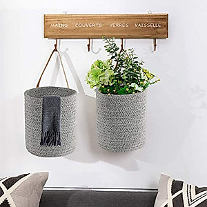 Clubasket Wall Hanging Rope Basket Small Woven Basket Hanging Storage Rope Basket Cotton Rope Basket Storage Bins for Home Décor, Baby Nursery (M-Grey06)
