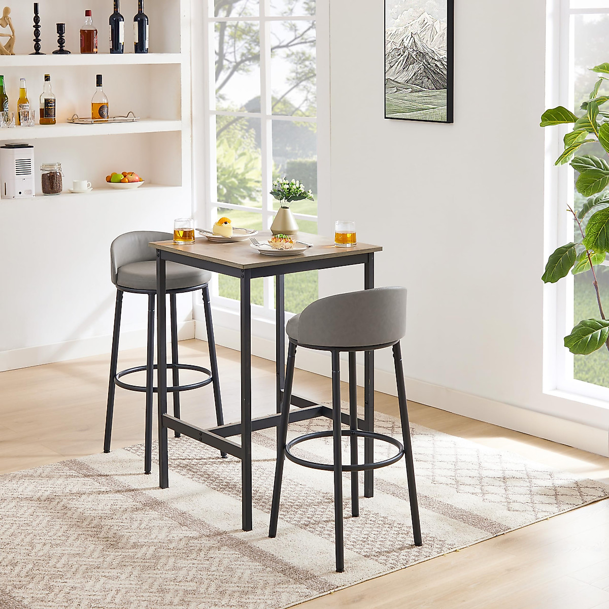 Tiokop Set of 2,Barstools with Back and Footrest,29.3 Inches Tall Seat, Dining Room,Bistro,Modern Armless Kitchen Island Stool,Breakfast Bar Chairs,Solid and Stable,Grey and Black