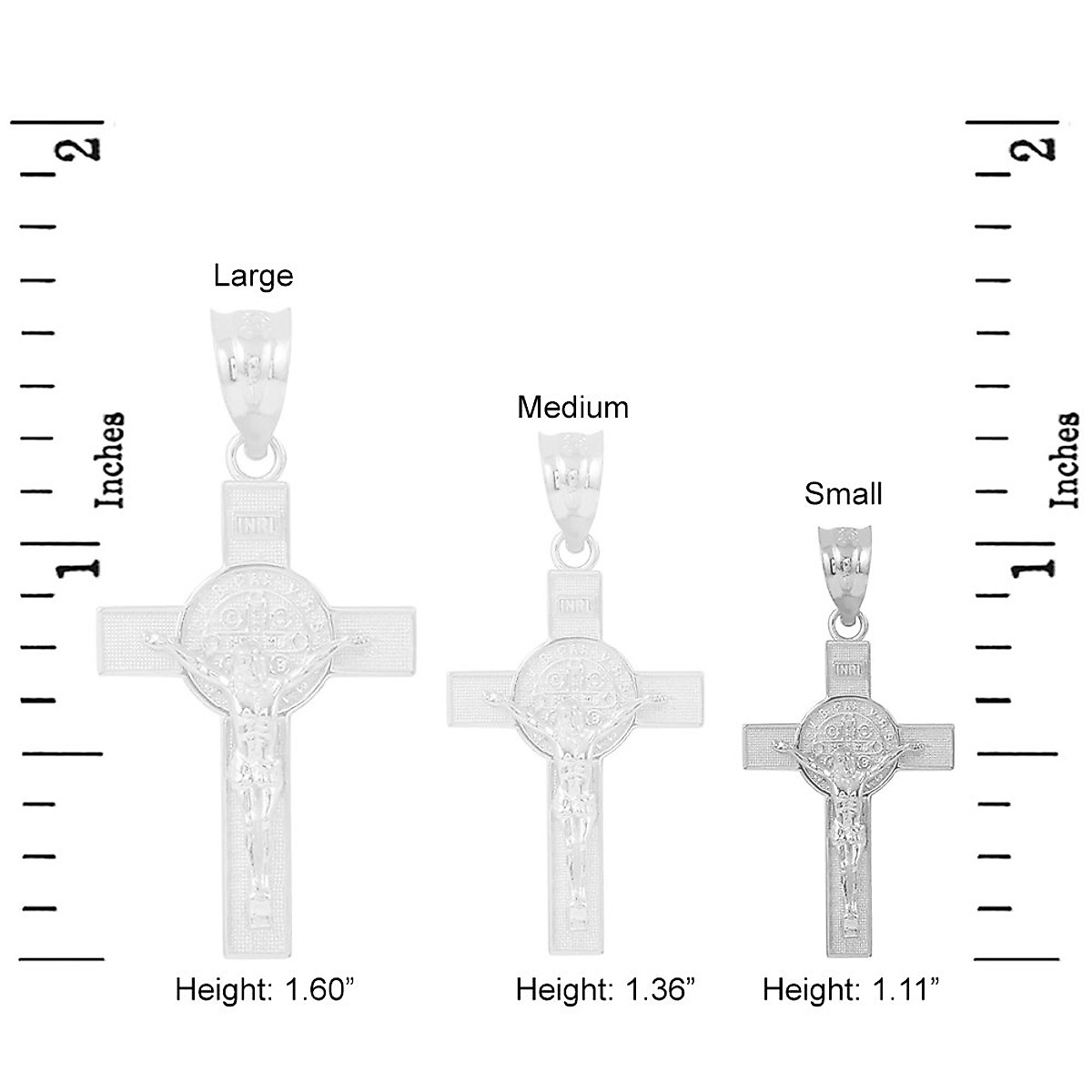 Saint Collection Solid 14k White Gold St. Benedict Crucifix Cross Charm Pendant (1.10")