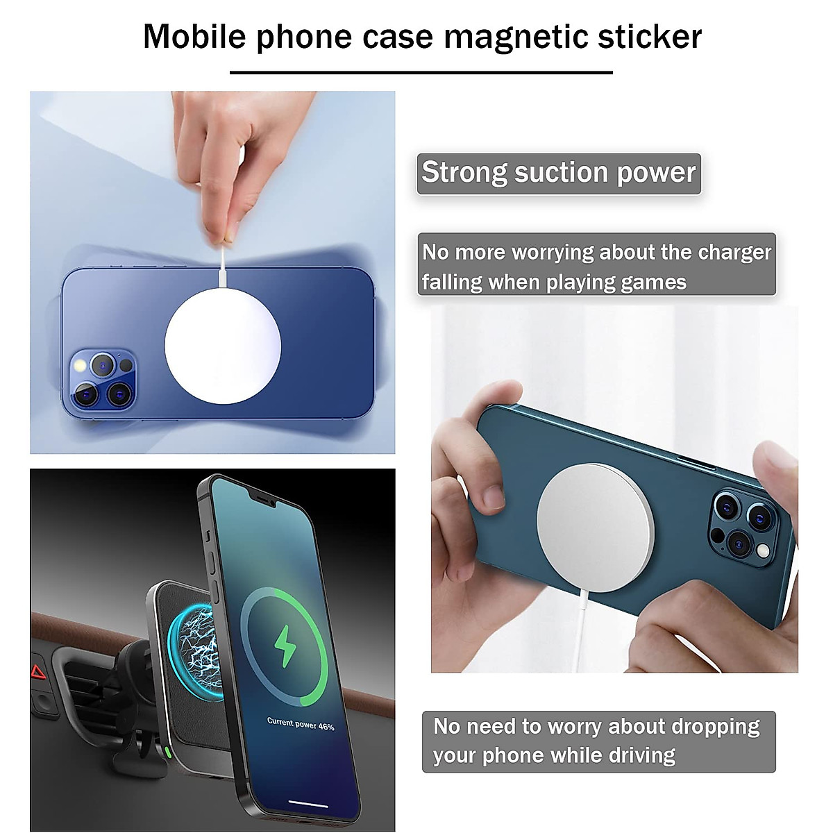 Mgesafe Magnet Sticker, Magnetic Phone case Sticker, Compatible with MagSafe Accessories and Qi Wireless Charger, Suitable for All Smart Phones and iPhone Series