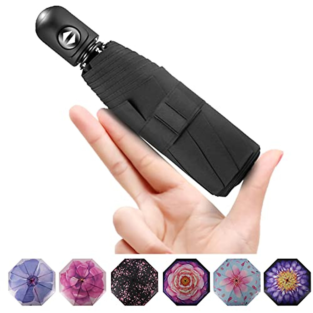 SIEPASA Automatic Travel Compact Umbrella-Small Folding Compact Travel Umbrellas for Rain, Lightweight Small Portable Umbrella, Small Sun & Rain Windproof Umbrella, Gifts for Girls Women Tennagers.(Black)