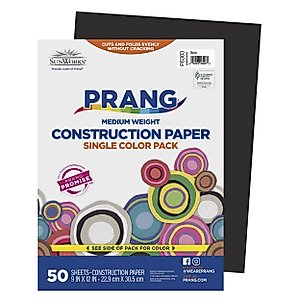 Sunworks Heavyweight Construction Paper, 9 x 12 Inches, Black, Pack of 50