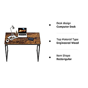 HCB Computer Desk 47inch Home Office Desk Writing Study Table Modern Simple Style PC Desk with Black Metal Frame(Brown),47inchx24inchx29inch