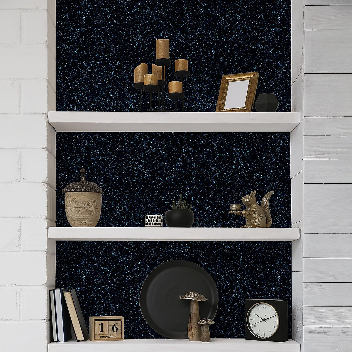 CHIHUT Black Blue Glitter Wallpaper Peel and Stick 15.7''x100'' Sparkle Glitter Contact Paper for Walls Self Adhesive Black Shiny Wallpaper Removable Fabric Wallpaper Decorative for Cabinets Crafts