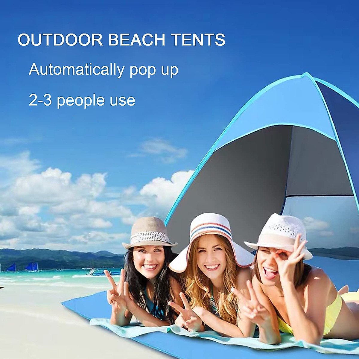 Beach Tent Camping Tent with Tent Stakes, Pop Up Tent for 1-3 Person, Sun Shelters Portable Tent with UPF 50+UV Protection Rating for Family Camping Fishing Picnic