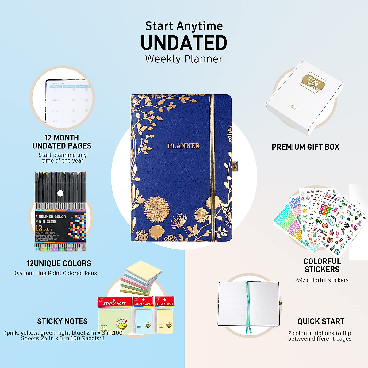 Weekly and Monthly Planner 2024-2025 to Increase Productivity and Hit Your Goals journal Christmas Gifts for women Notebooks for Work Undated Planner Agenda Habit Tracker Planner Gift Set