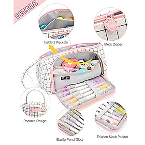 Large Capacity Pencil Case Pen Bag, Pencil Bag Stationery Storage Pencil Pouch, Handheld Makeup Pouch Holder Multi-Compartment Organizer College School Office Supplies for Teen Christams Gift(Grid)