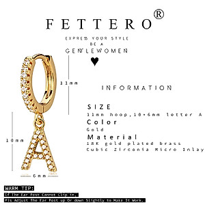 Fettero Initial Earrings Huggie Hoop Letter L Diamond Cubic Zirconia Alphabet Dangle Drop 18K Gold Plated Small Simple Hypoallergenic Personalized Jewelry Gift for Women