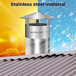 Bootuu 8 Inch Round Chimney Cap, 8 Inch Tapered Top Chimney Cap with Screen, 8 Inch Chimney Cap with Fastening Device with Screen, Stovepipe Finial, Stainless Steel