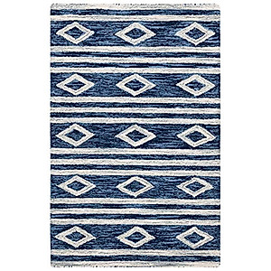 SAFAVIEH Micro-Loop Collection 2' x 3' Navy/Ivory MLP153N Handmade Moroccan Tribal Premium Wool Accent Rug
