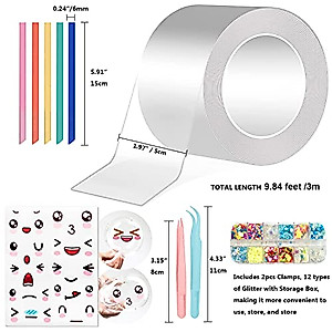 Nano Tape Bubble Kit, Super Elastic Bubble Balloons with 5pcs Straw, 2pcs Clamps, Stickers,12 Kinds of Glitter with Storage Box, Nano Tape Plastic Bubble Balloon DIY Craft Kit for Boys, Girl