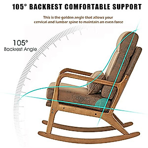 pazezog Rocking Chair,High Back Mid-Century Modern Accent Chair,Nursery Rocking Chair with Wooden Armrest,Upholstered Glider Rocker with Lumbar Pillow for Living Room