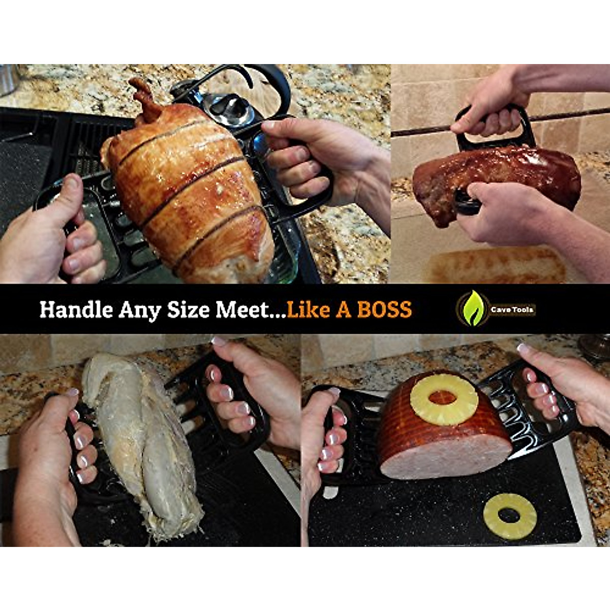 Cave Tools Meat Claws for Shredding Pulled Pork, Chicken, Turkey, and Beef- Handling & Carving Food - Barbecue Grill Accessories for Smoker, or Slow Cooker - Gun Metal