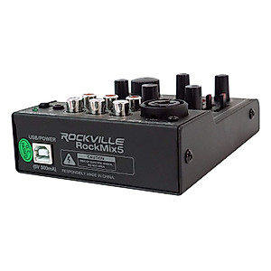Rockville RockMix 5 Channel Pro Mixer w/USB Interface, Bluetooth, Echo, EQ