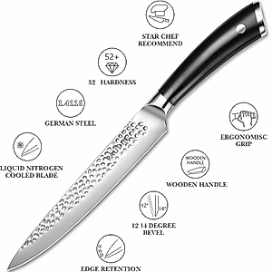PAUDIN Carving Knife, Sharp 8 Inch Slicing Knife, Premium High Carbon Stainless Steel Forged Blade Brisket Knife with Full Tang Ergonomic ABS Handle, Carving Knife for Meat, Sashimi, Sushi, Roasts