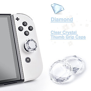 DLseego Clear Crystal Game Card Case For Regular Switch / Lite / OLED, 11 Slots Game Cards Holder 2 SD Card Slots, Sparkle Portable Game Card Storage Cartridge Box with 2PCS Diamond Thumb Grips