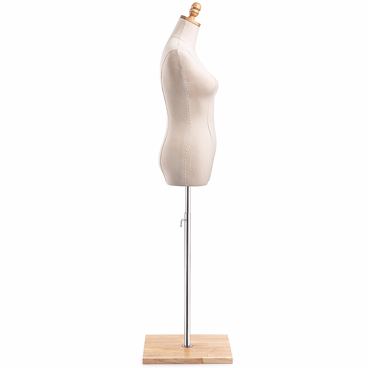 Female Display Dress Form Mannequin in Natural Canvas on Modern Wood Flat Square Base by TSC (Natural, Medium)