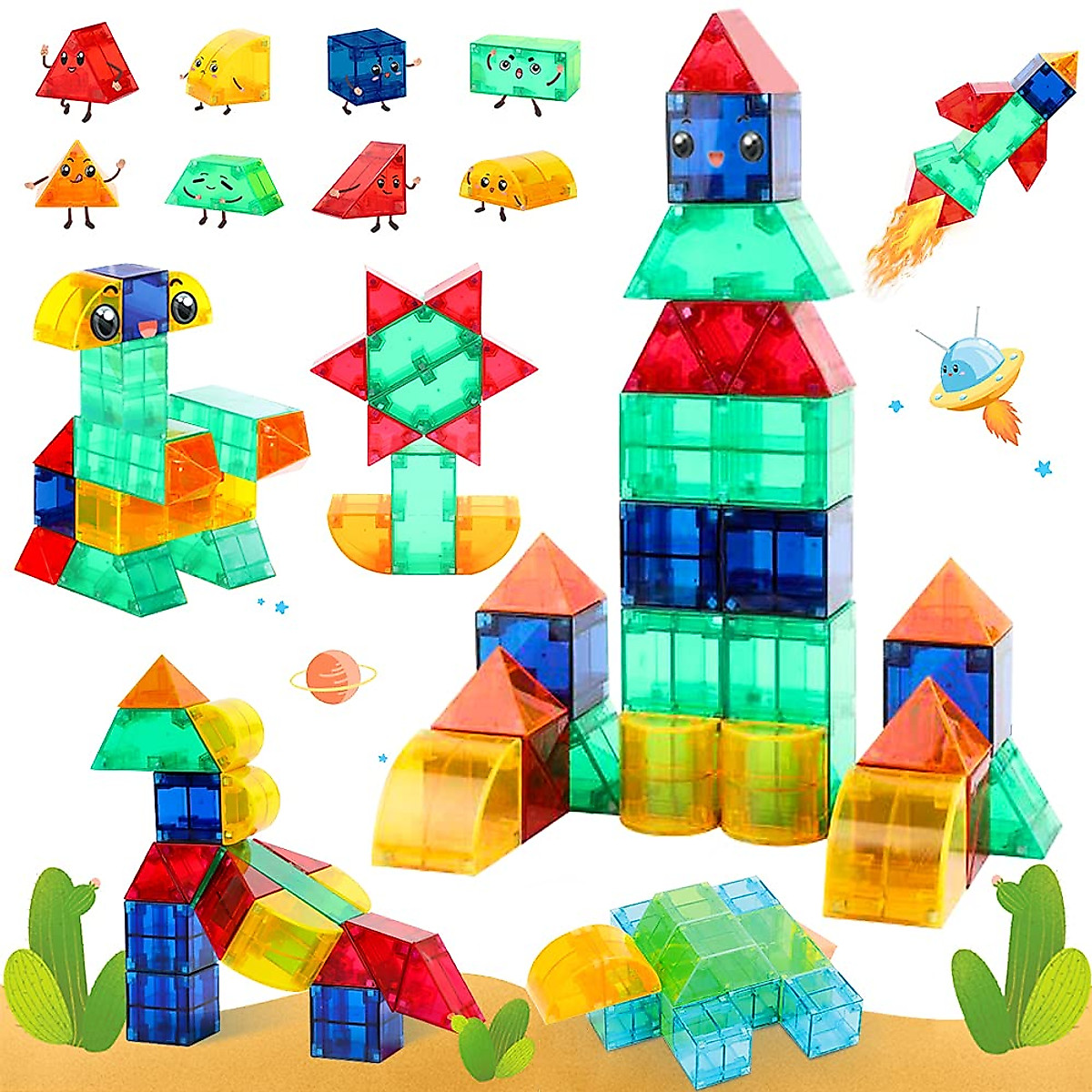 VATOS Magnetic Building Blocks 3D STEM Magnet Tiles Building Toys for Kids 44 PCS Creativity Educational Cubes Develop Motor Skills Montessori Sets Gift For Toddlers Boys Girls age 3 4 5 6 7+ Year Old
