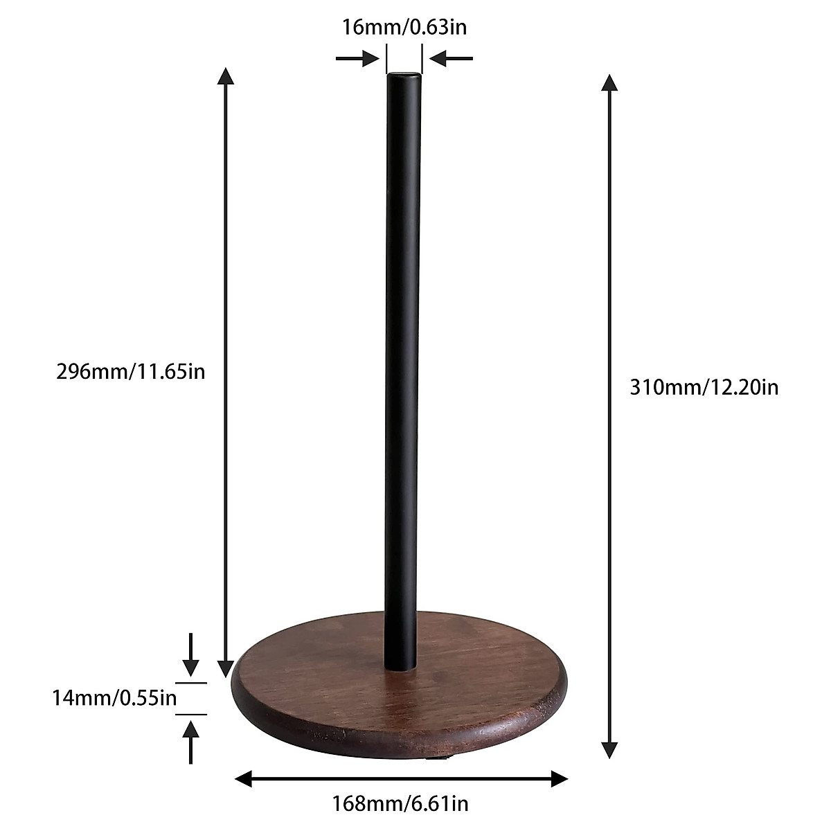 Rustic Paper Towel Holder with Natural Wooden Base, Farmhouse Paper Towel Holder, Free-Standing Paper Towel Roll Dispenser for Kitchen & Dining Table Countertop, Fits Standard and Jumbo Size Rolls