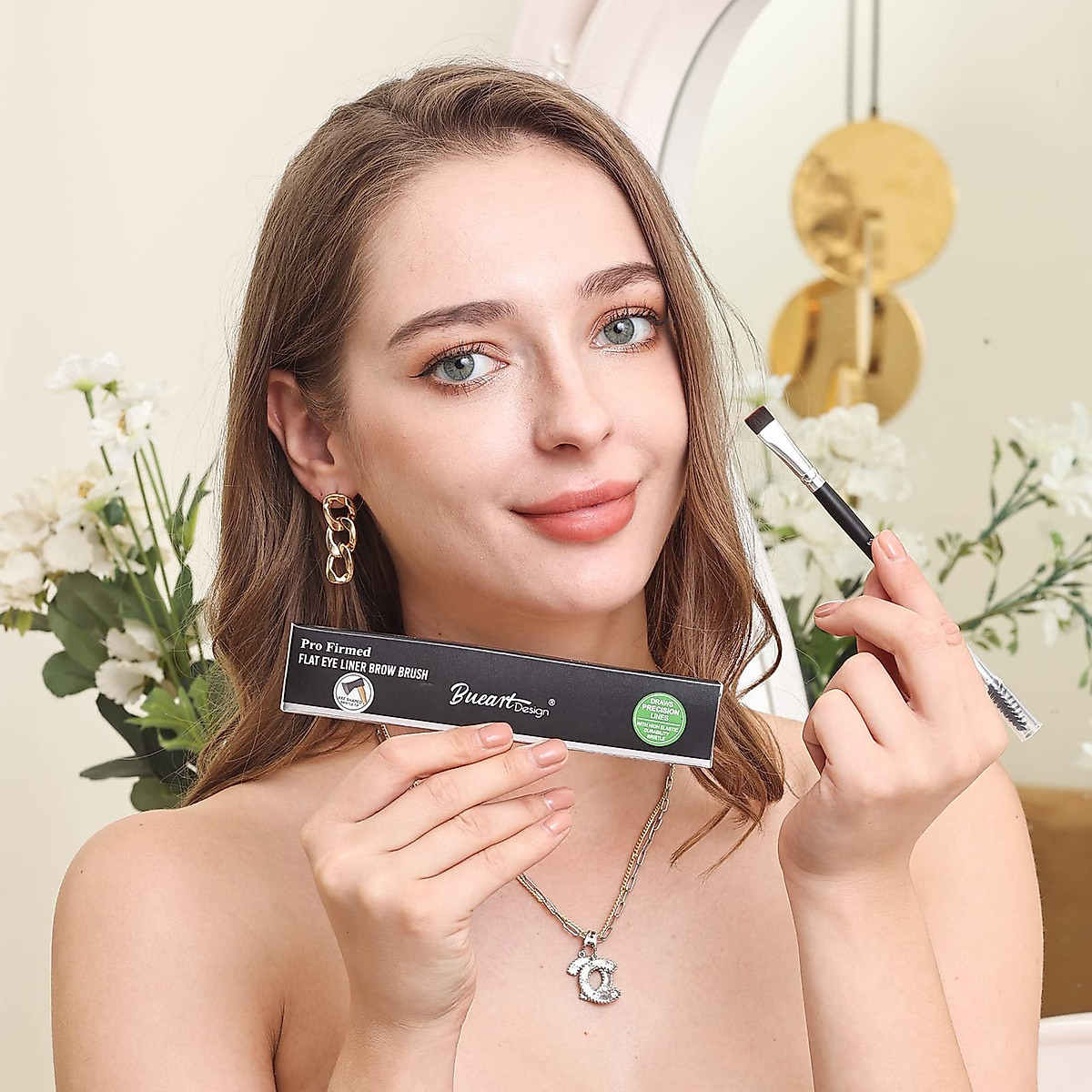 Bueart Design PRECISION Concealer brush for eyebrows Dual Ended Detail Flat Eyeliner definer Brow Brush with spoolies for eyebrow eyelash Spiral Brush Spoolie Mascara Brush