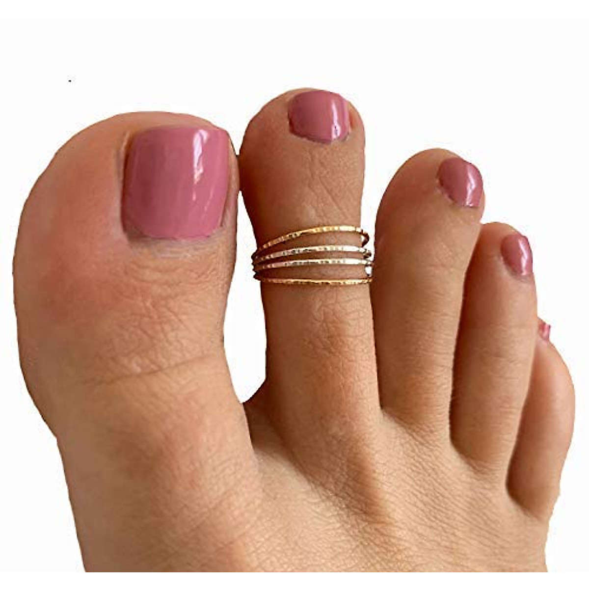 Toe Ring | Four Strand .925 Sterling Silver & 14K Gold Fill | Adjustable Ring For Foot Or Midi | Women, Girls, Or Men | Attire for Your Toes