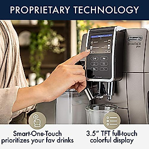 De'Longhi ECAM37095TI Dinamica Plus with LatteCrema System, Fully Automatic Coffee Machine, Colored Touch Display,Titanium