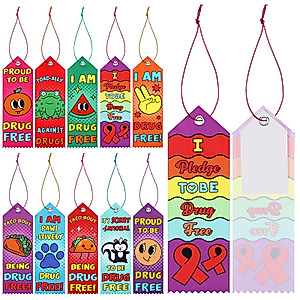 Hollowfly 60 Pcs Red Ribbon Week Award Ribbons Bulk Drug Free Participant Award Ribbon Red Ribbon Participant Medal Ribbons with Card and Rope for Red Ribbon Week School Office Drug Prevention Favors