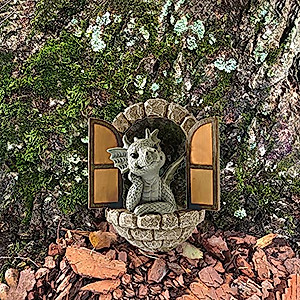 Newzeroin Lovely Courtyard Dragon Sculpture Resin,Decorative Outdoor Dragon Garden Statue,Window Shape Garden Dragon Statue,Wall Art Decor Indoor Outdoor (A)