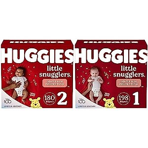 Baby Diapers Size 1, 198 Ct & Diapers Size 2, 180 Ct, Huggies Little Snugglers