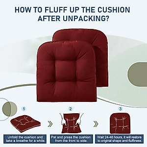 downluxe Outdoor Chair Cushions Set of 4 for Patio Furniture, Waterproof Tufted Overstuffed Patio Furniture Cushions, Thick Outdoor Seat Cushion, 19" X 19" X 5", Burgundy